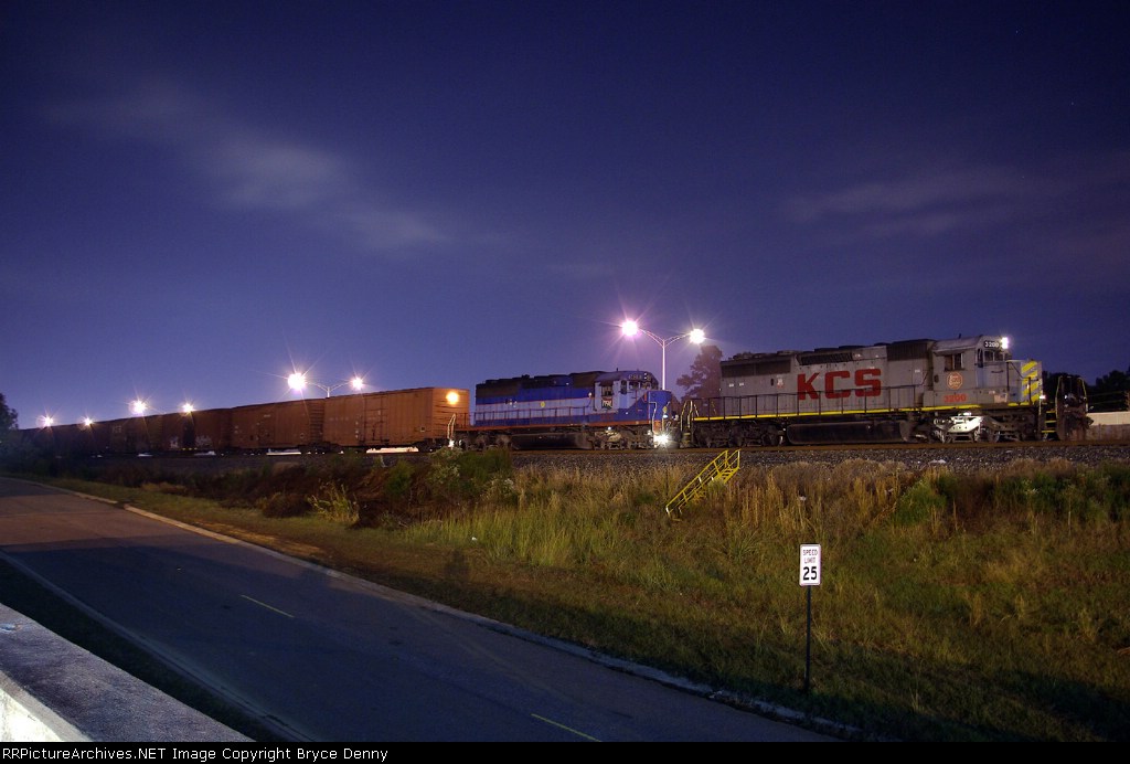 KCS 3200 moving along I 49 at midnight